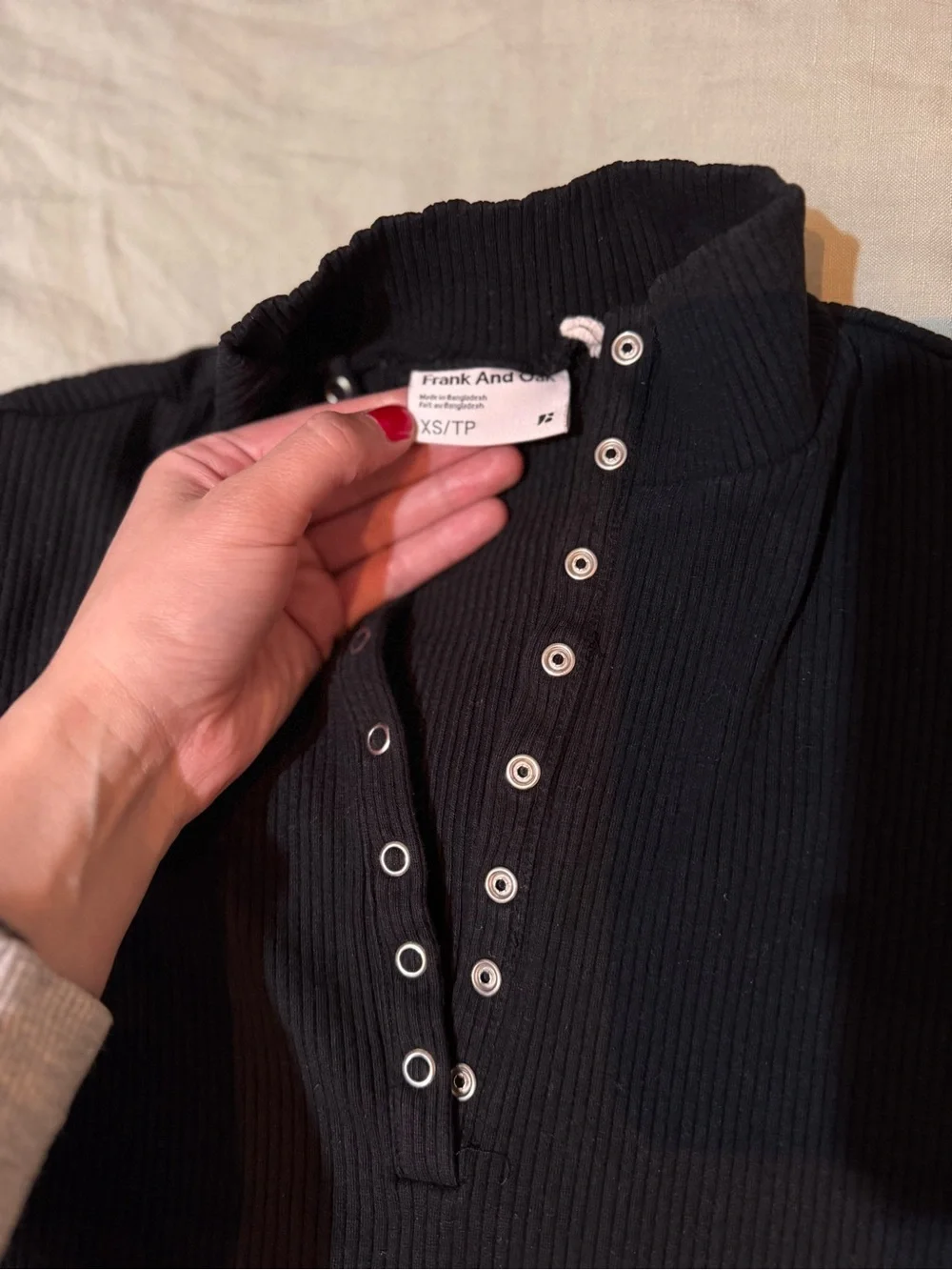 Frank & Oak | Tops | Frank Oak Long Sleeve Black Ribbed Half Buttonup ...